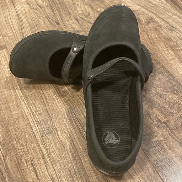 CROCS | Shoes | Crocs Wrapped Mary Jane Black Suede Leather Ballet ...